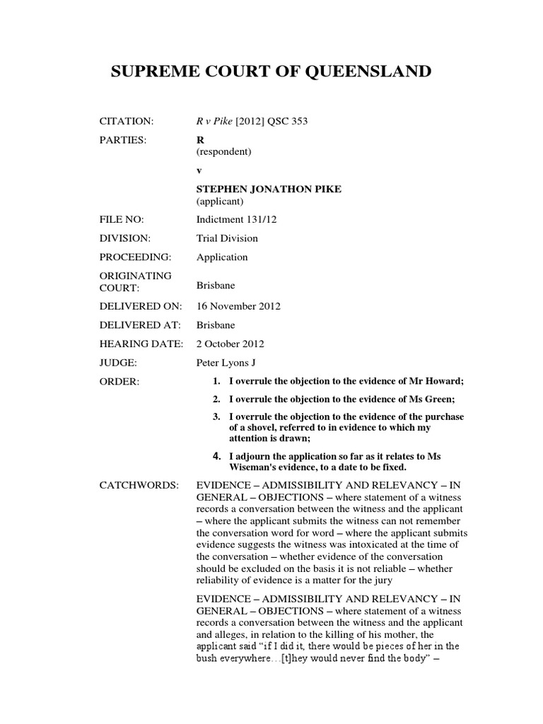 R V Pike 2012-qsc-353 | PDF | Relevance (Law) | Evidence