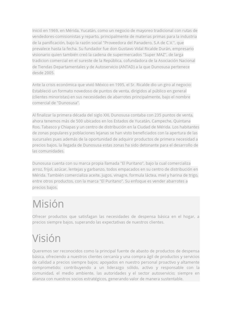 Dunosusa: Proveedora de Abarrotes en Yucatán | PDF | Calidad (comercial ...