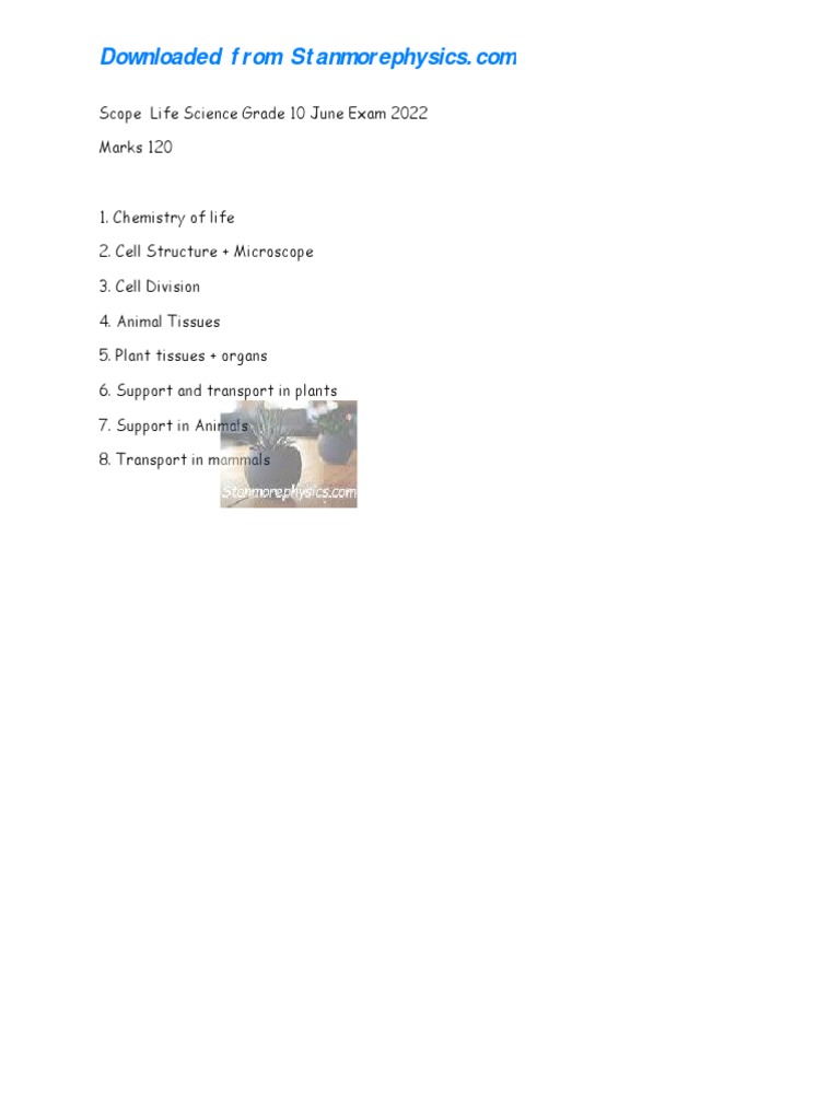 Scope Life Science Grade 10 For June Exam 2022 | PDF