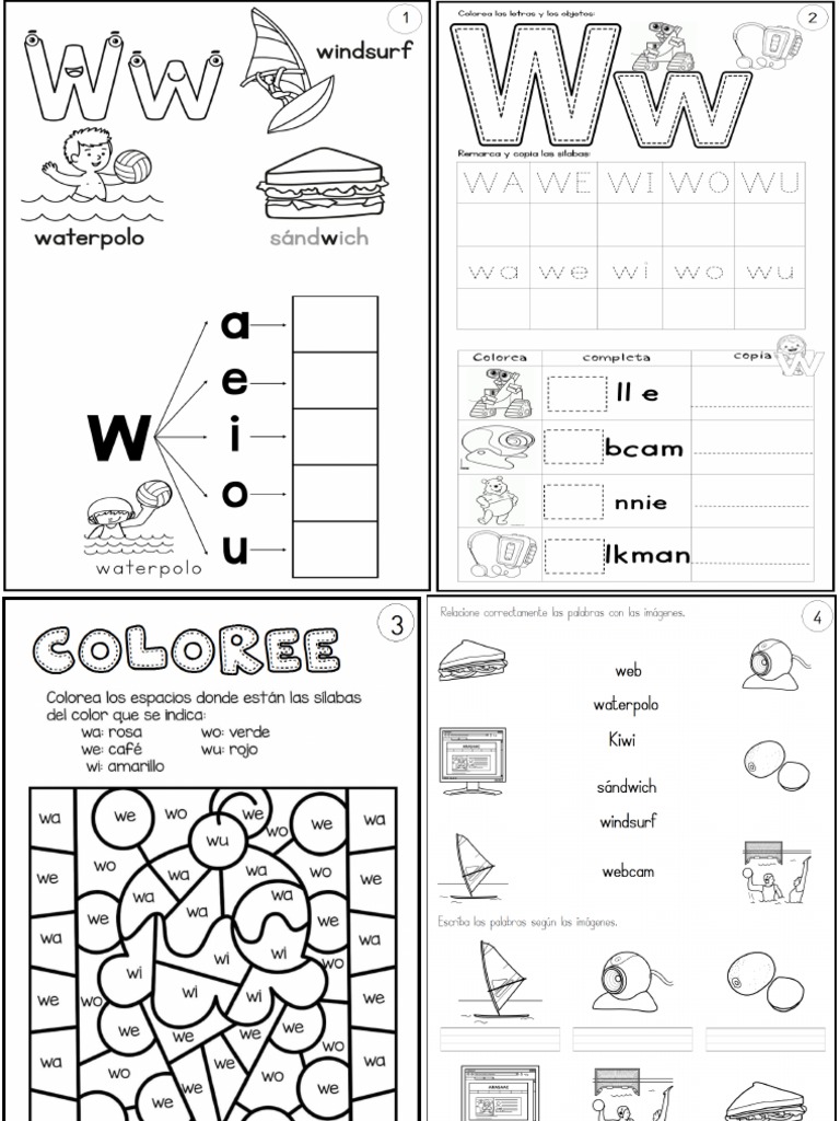 Hojas de Trabajo Fonema W-X | PDF