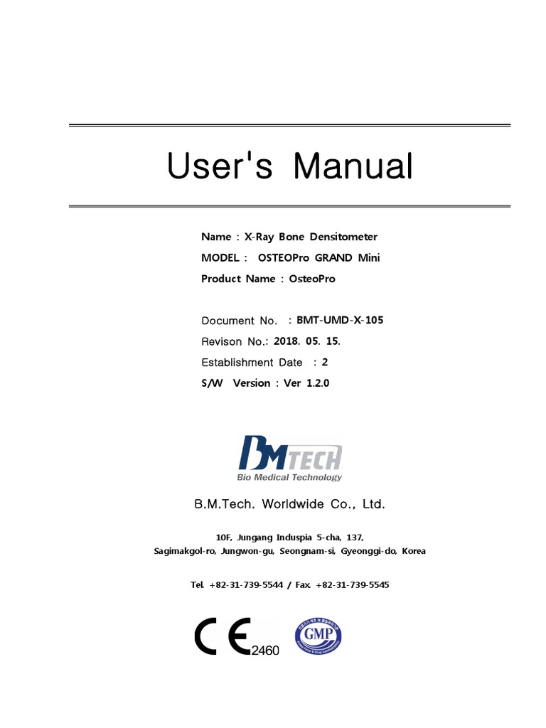 Users Manual (Bmt-Umd-X-105 Osteopro Grand Mini (Eng) | PDF | X Ray | Image Scanner