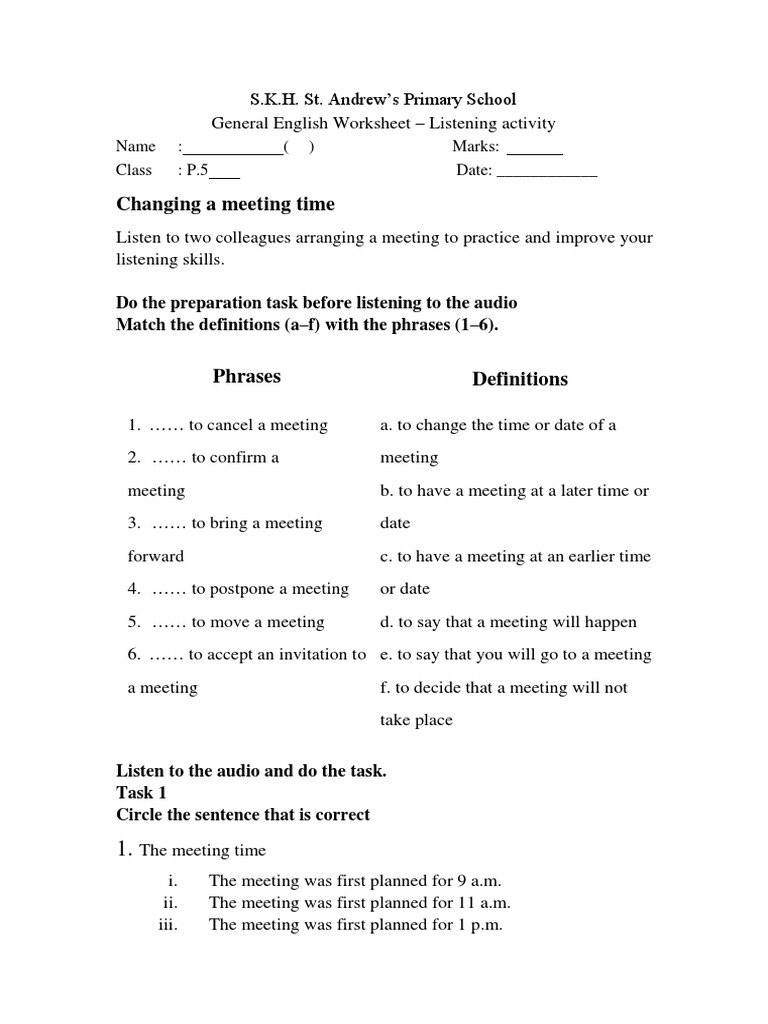 Activity 1 - Changing A Meeting Time | PDF | Linguistics