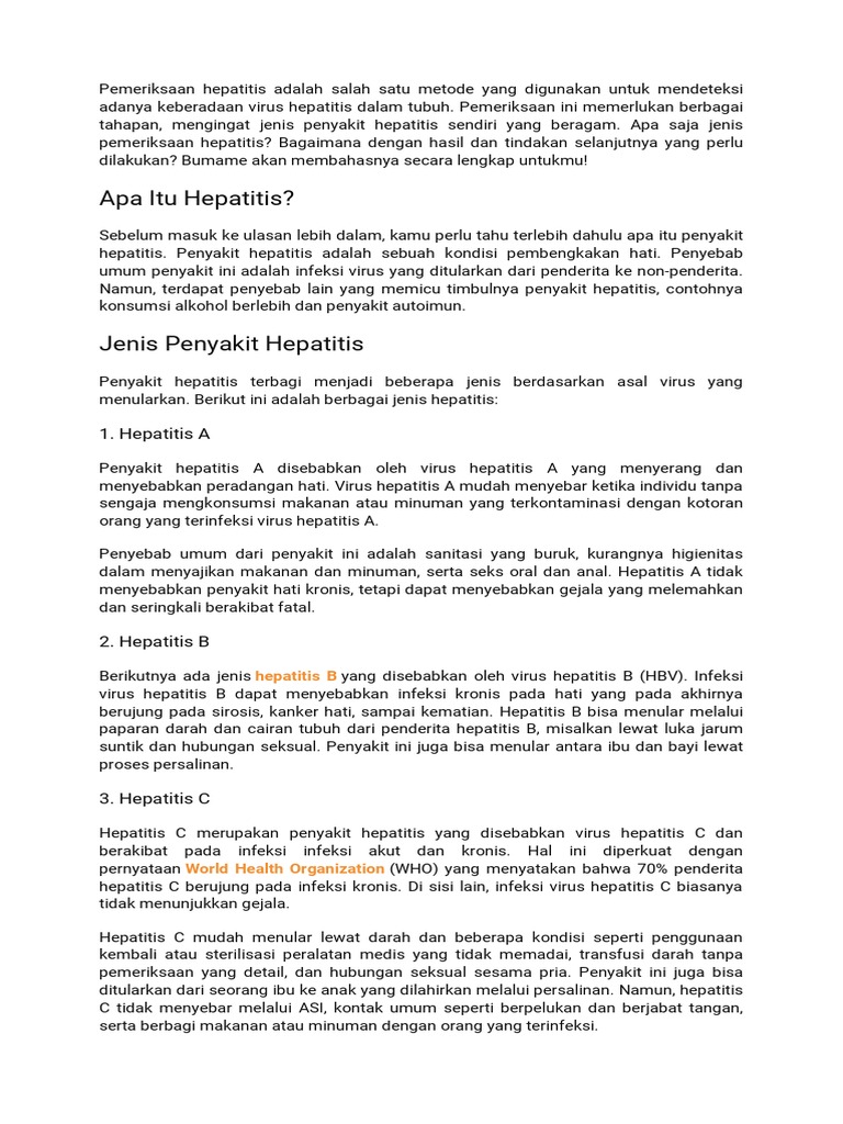 Pemeriksaan Hepatitis Lengkap | PDF | Kesehatan Holistik