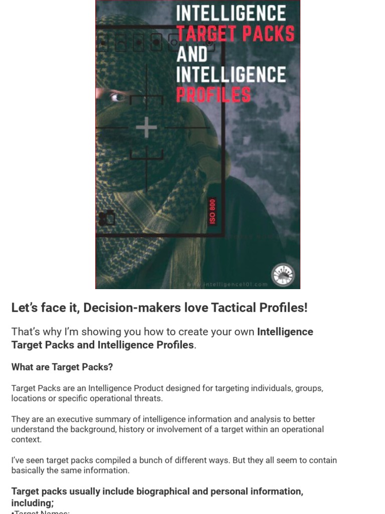 Intelligence Target Packs and Intelligence Profiles Download | PDF