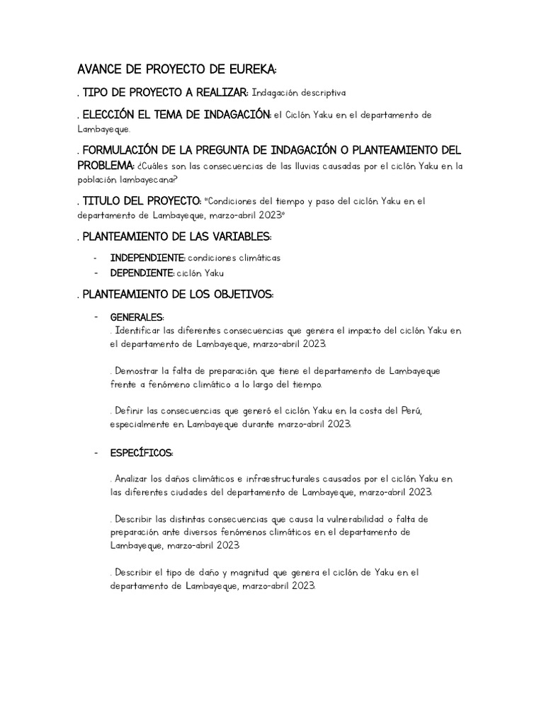 Avance de Proyecto de Eureka | PDF