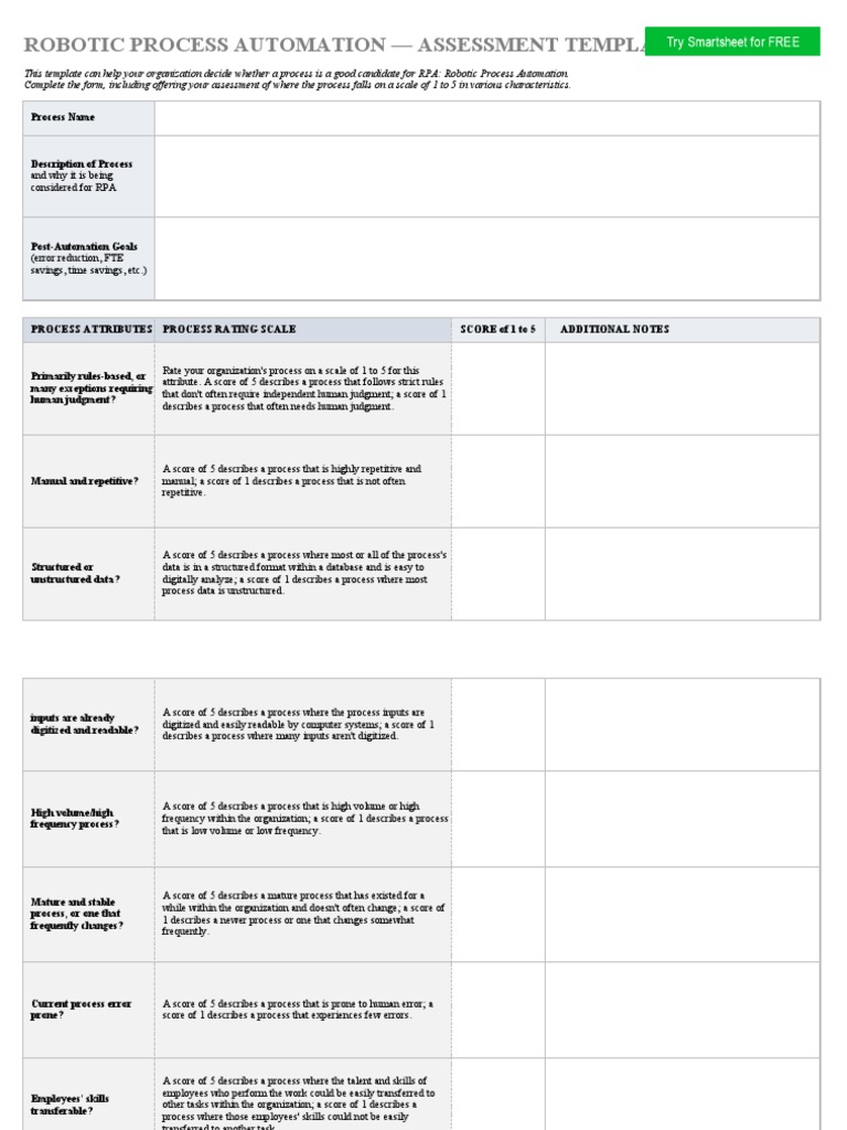 RPA Process Assessment Template | PDF | Automation | Information