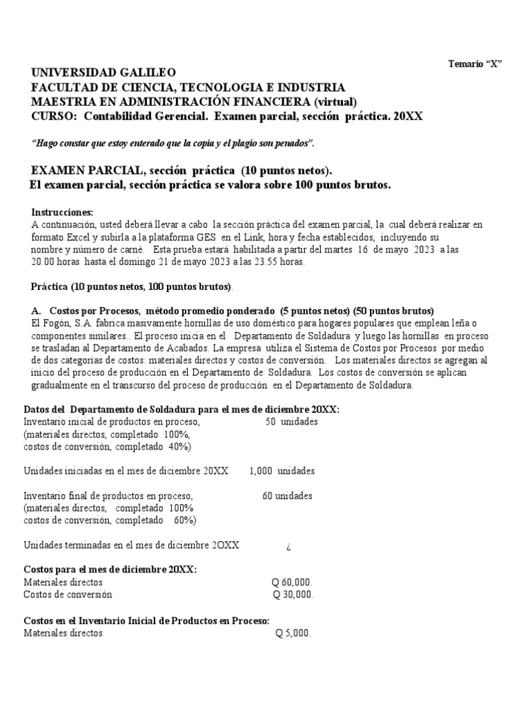 Examen Parcial Secci N PR Ctica Maf 2023 | PDF | Inventario | Business