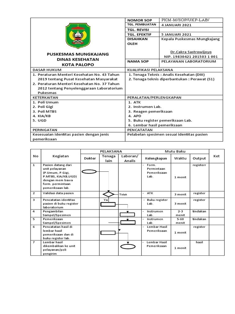 SOP Alur Pelayanan Lab (BLUD) | PDF
