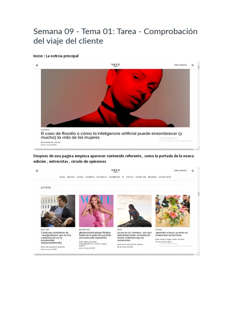 Semana 09 - Tema 01 Tarea - Comprobación Del Viaje Del Cliente | PDF