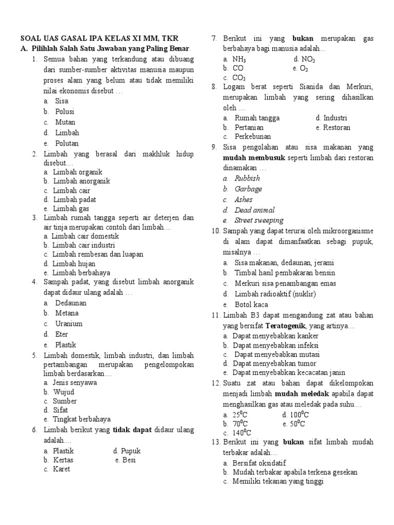 Soal Uas Kelas Xi 2016 | PDF