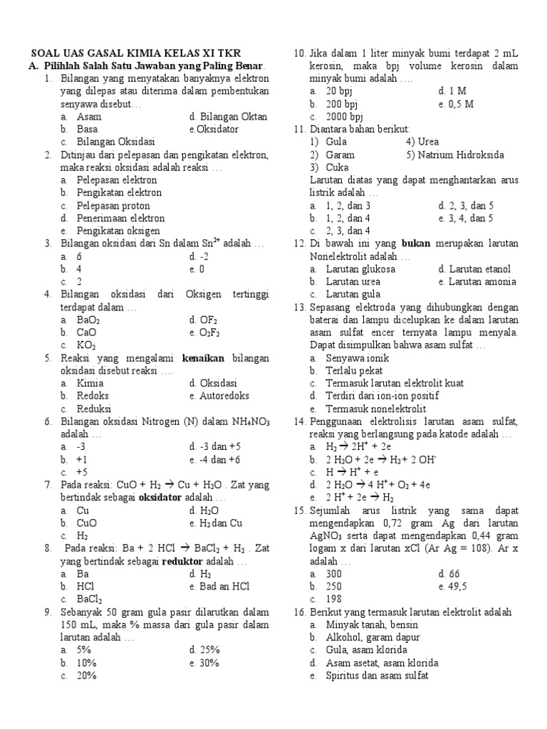Soal Kimia Xi | PDF