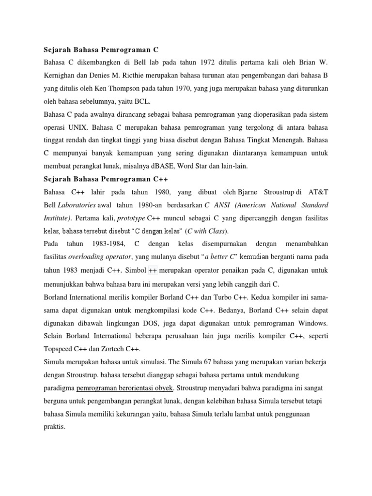 Sejarah Bahasa Pemrograman C | PDF