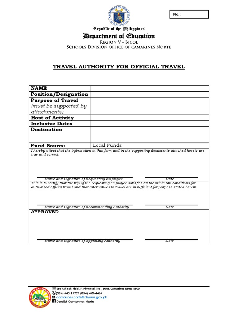 Official Travel Authority Request Form | PDF