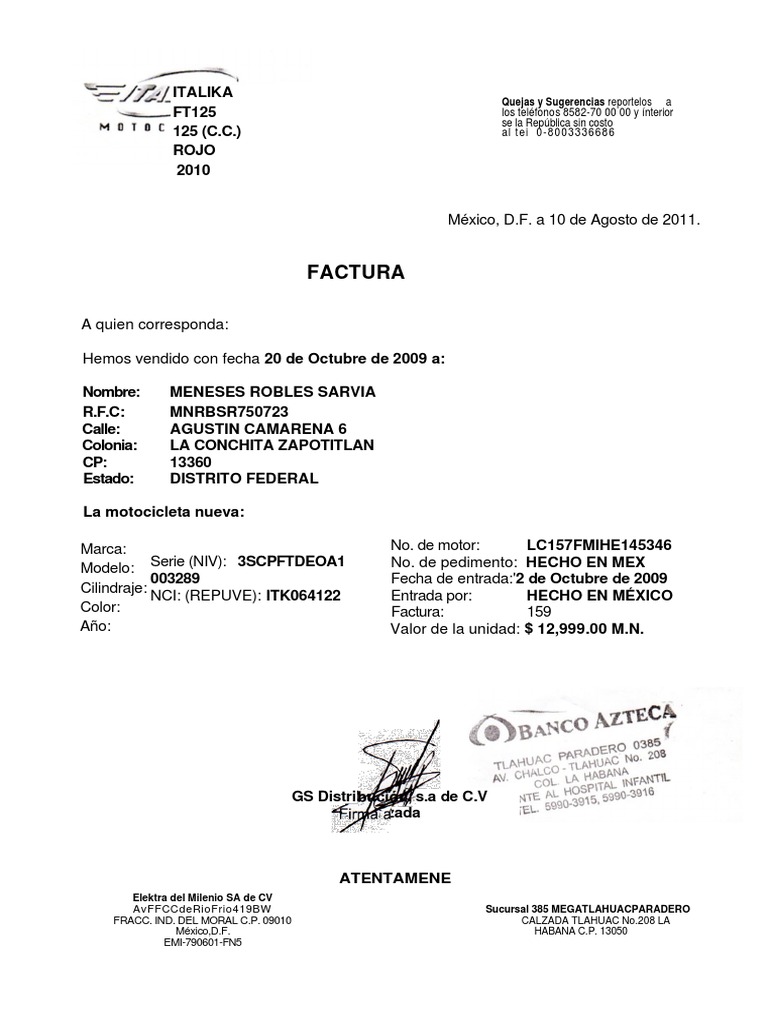 551446641 Carta Factura Italika (1) | PDF