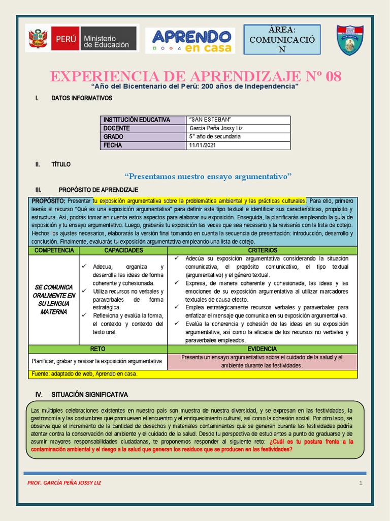 Comunicación 5° Actividad #13 - Exp 08 | PDF | Aprendizaje | Residuos