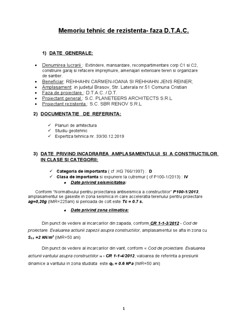 Memoriu Tehnic Rezistenta | PDF