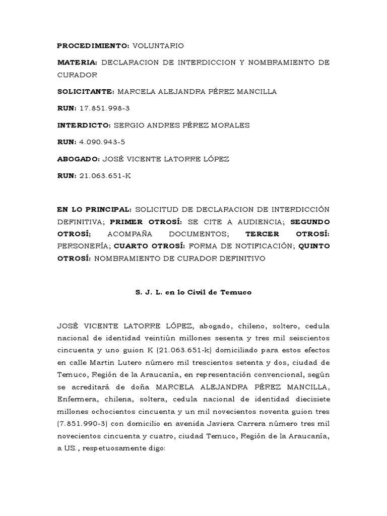 Solicitud de Interdicción RF Final | PDF | Enfermedad de Alzheimer | Invalidez