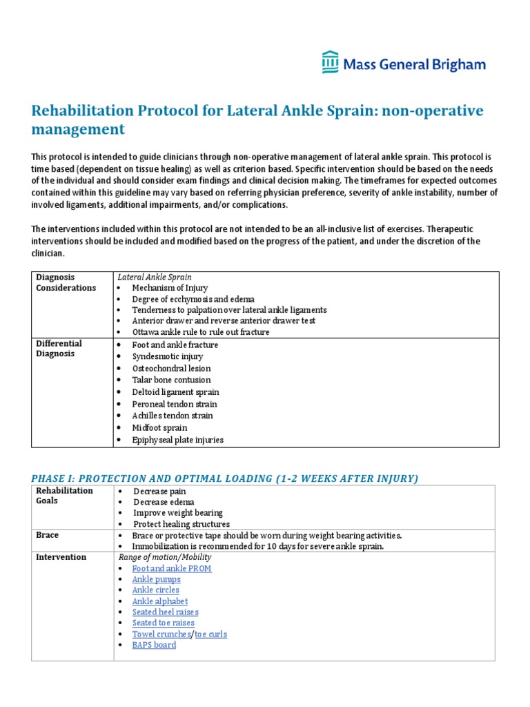 Rehabilitation Protocol For Ankle Sprain | PDF | Ankle ...