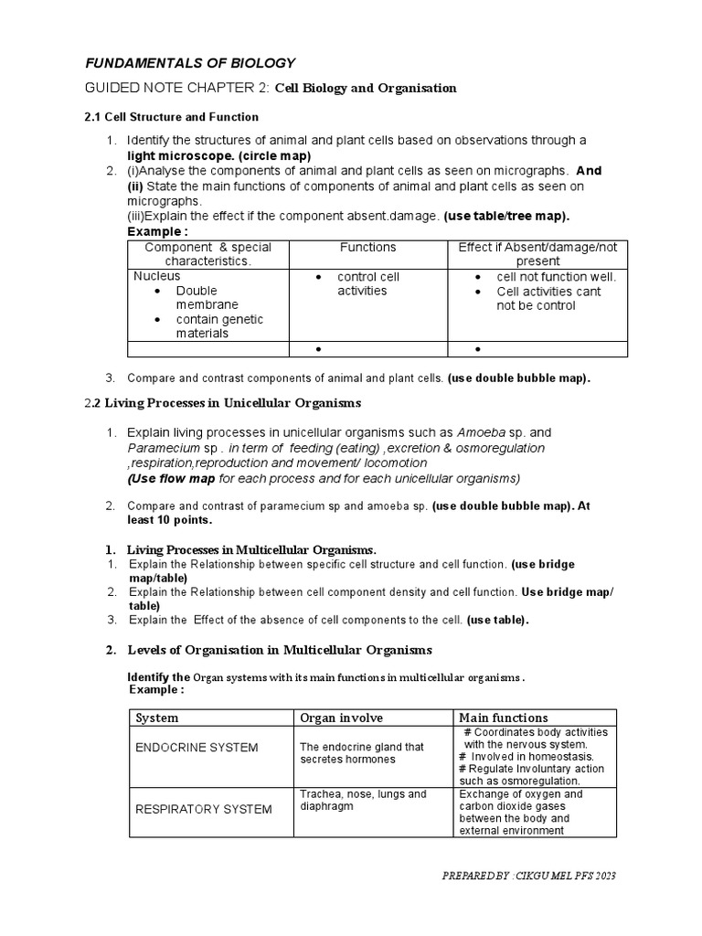 Guided Note Chapter 2 | PDF | Cell (Biology) | Organisms Guided Note Chapter 2 | PDF | Cell (Biology) | Organisms