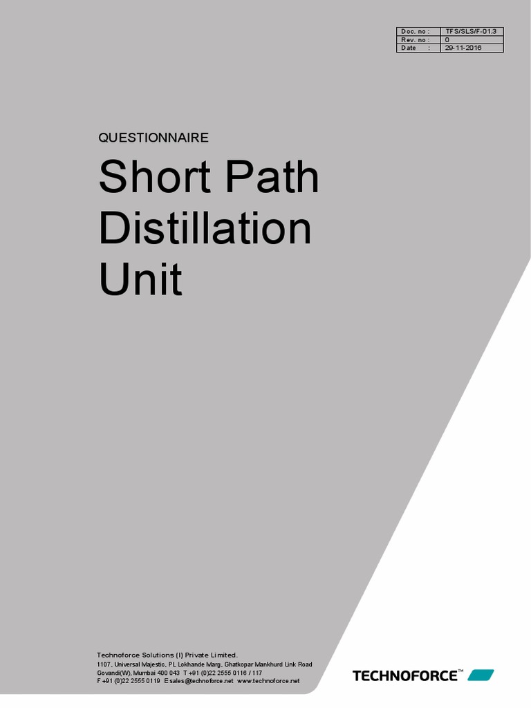 Short Path Distillation Unit Questionnaire | PDF | Distillation | Liquids