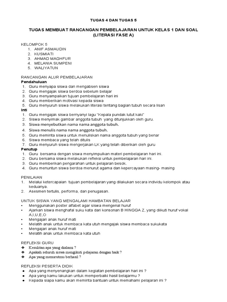Rancangan Pembelajaran Literasi Fase A Kelas 1 | PDF