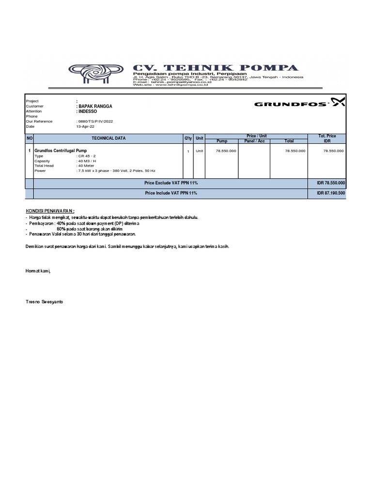 Quotation Grundfos | PDF