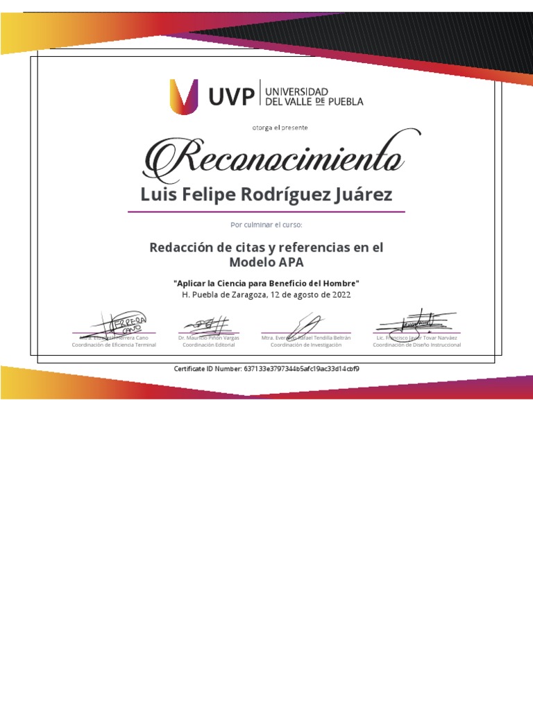 Certificado UVP APA - UVP Online | PDF
