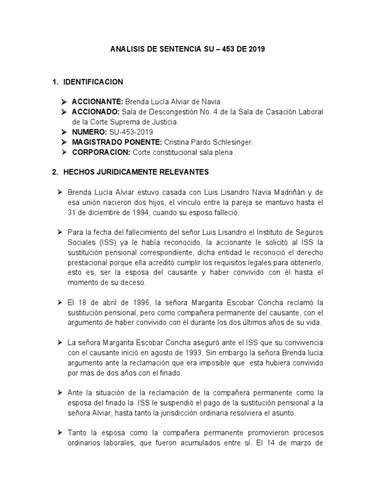 Analisis de Sentencia Su 453 | PDF