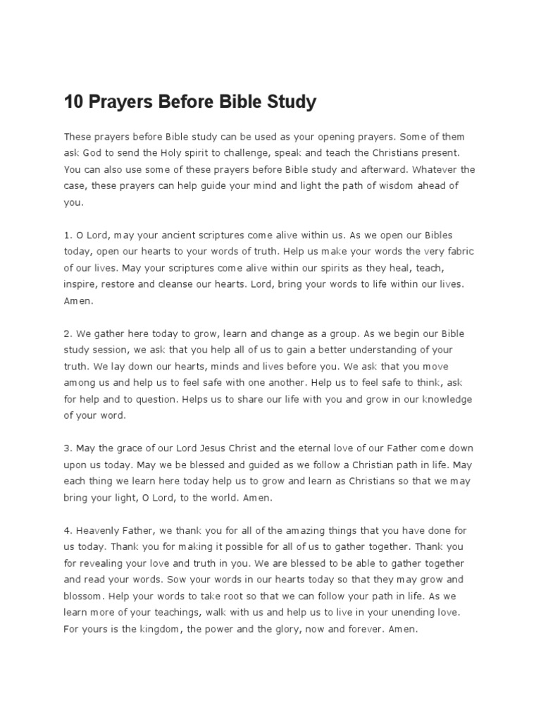 10 Prayers Before Bible Study | PDF | Prayer | Bible