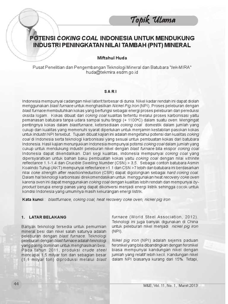 Maret 2013-Potensi Coking Coal Indonesia Utk PNT Mineral | PDF