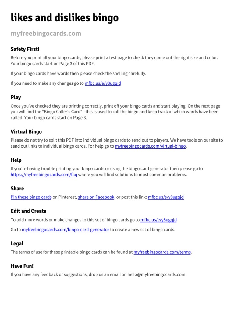 Likes and Dislikes Bingo | PDF | Entertainment