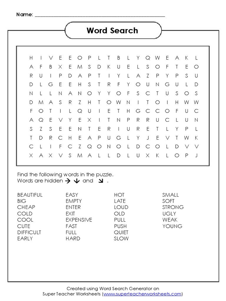 Word Search Opposites | PDF | Word Search | Puzzles