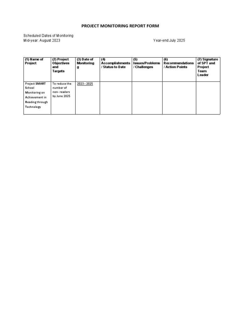 4. Project Monitoring Report Form Sip Smart | PDF