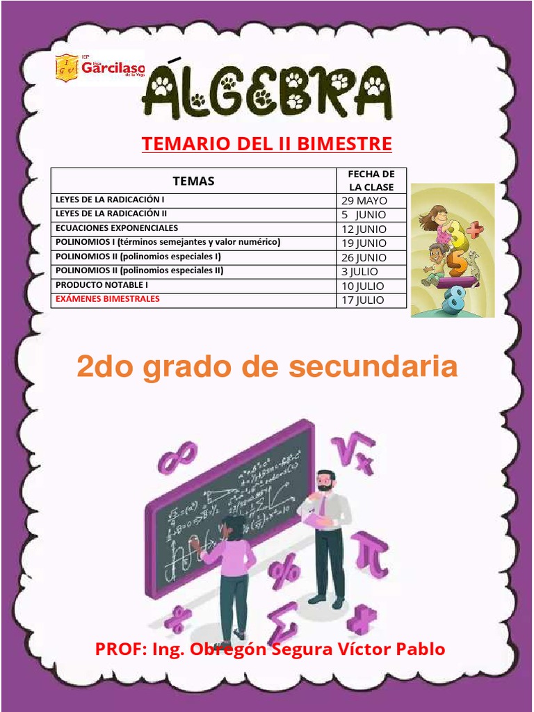 Temario (II Bimestre) - 2do Sec Álgebra | PDF
