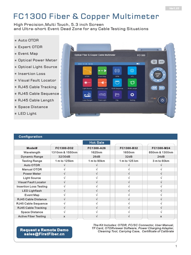 FC1300 OTDR Datasheet | PDF | Electronics | Electrical Engineering