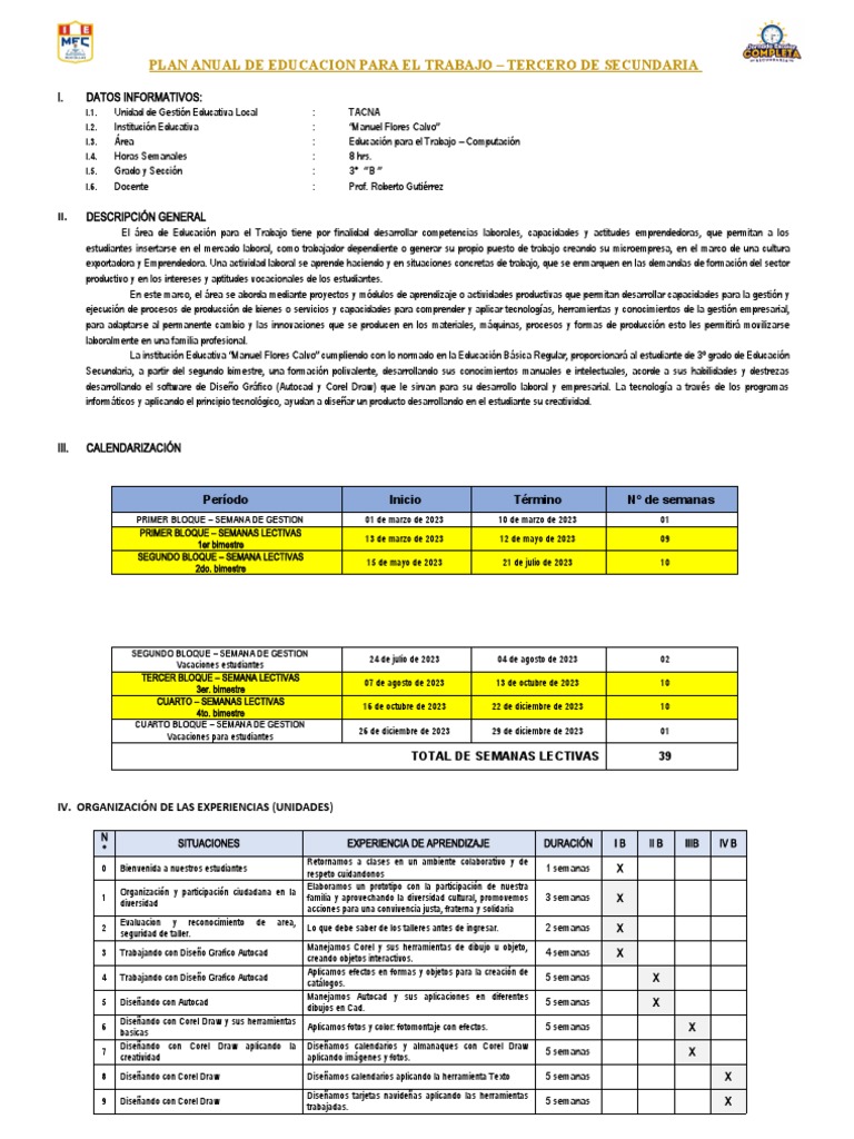 PLANIFICACIÓN ANUAL EPT 3ro 2023 | PDF | Evaluación