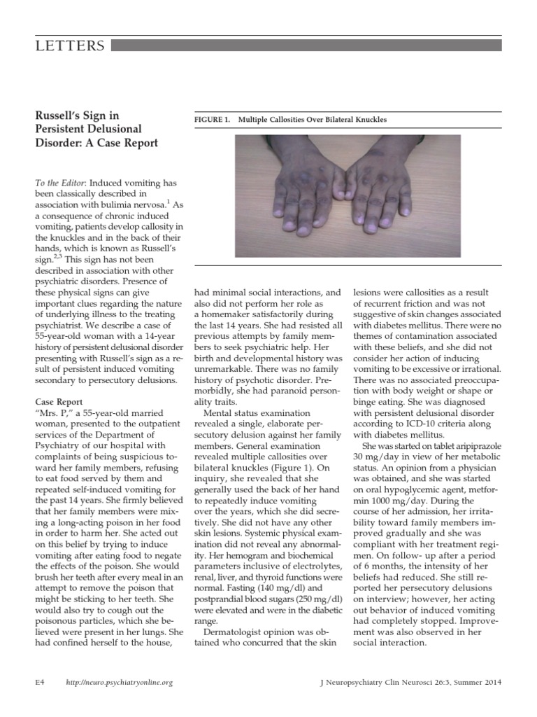 Russel Sign | PDF | Delusion | Mental Disorder
