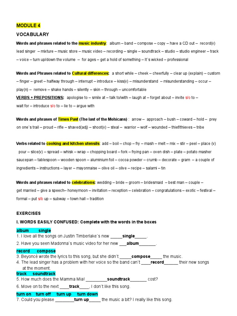 Vocabulary Module 4 | PDF | Wedding | Bridesmaid
