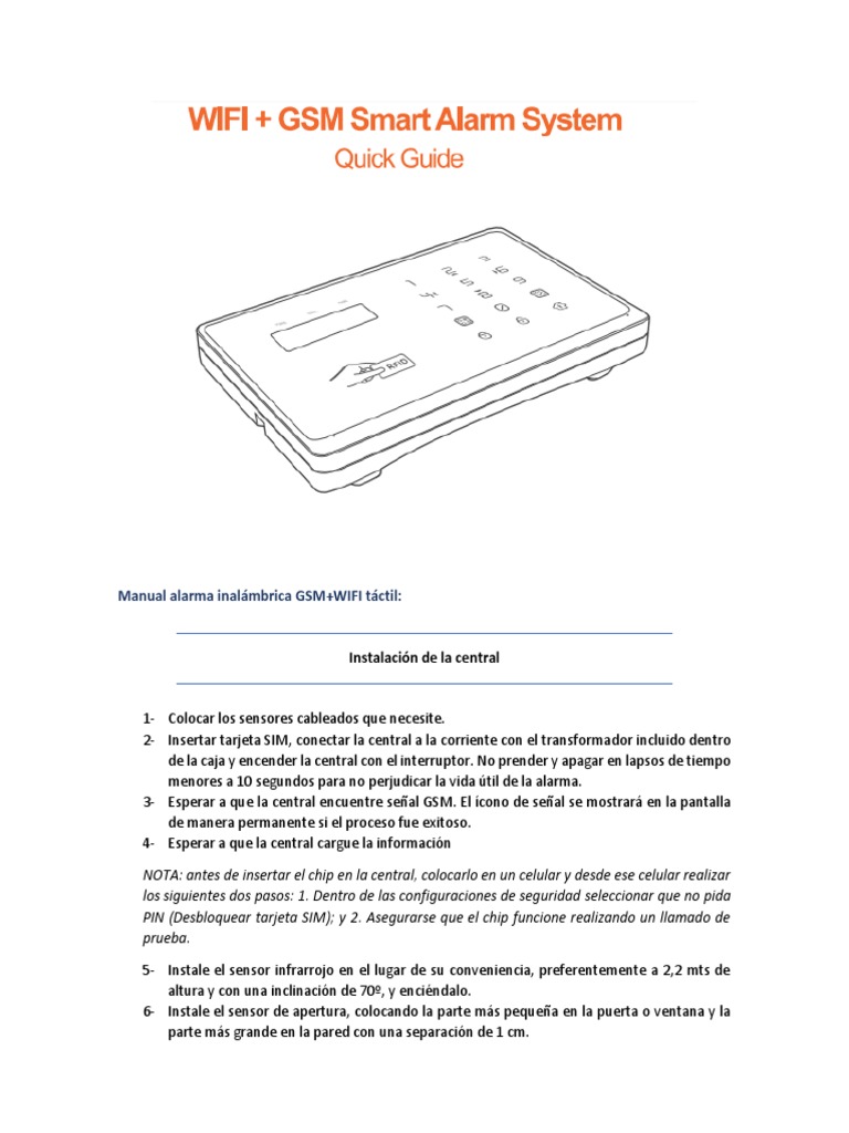 Manual Alarma Inalámbrica GSM+WIFI Sin Formato | PDF