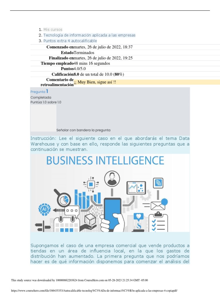 Autocalificable Tecnolog A de Informaci N Aplicada A Las Empresas 4 PDF | PDF | Almacén de datos ...