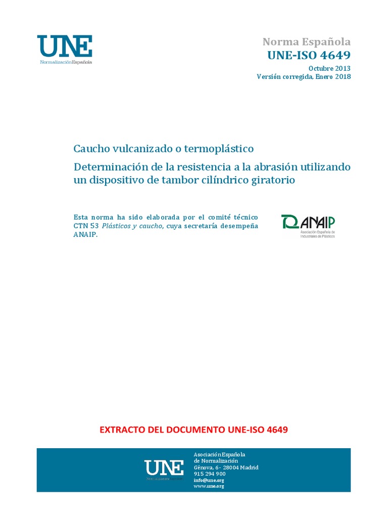 Norma UNE-ISO 4649: Resistencia a la abrasión | PDF | Abrasivo | Dureza