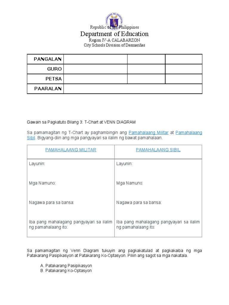 Q2 MELC 2 - T-Chart and Venn Diagram | PDF