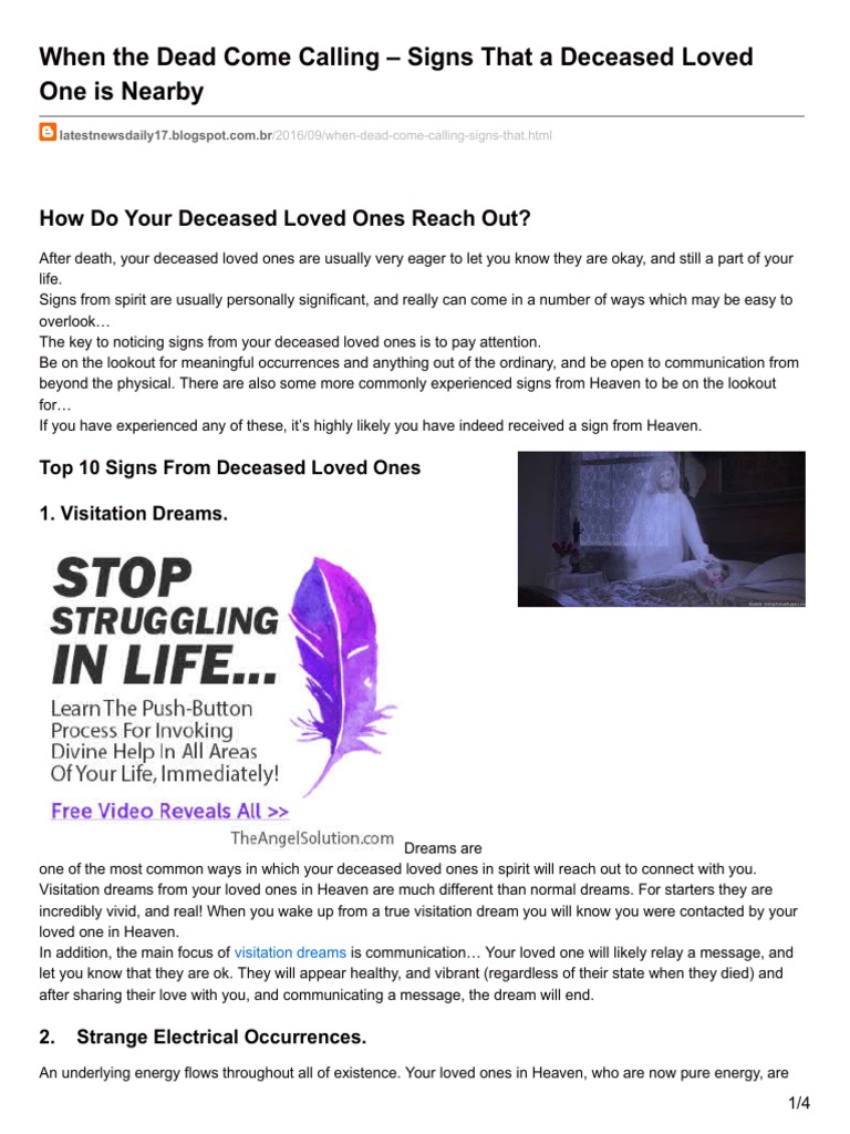 When The Dead Come Calling Signs That A Deceased Loved One Is Nearby | PDF | Odor | Dream