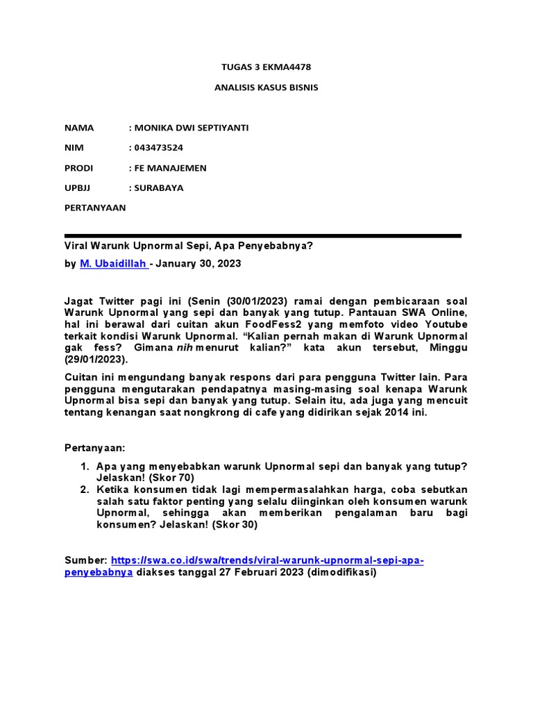 Tugas 3 Ekma4478 Analisis Kasus Bisnis | PDF