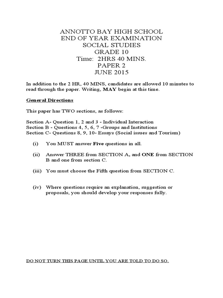 Grade 10 Social Studies Exam 2015 | PDF | Slavery | Atlantic Slave Trade