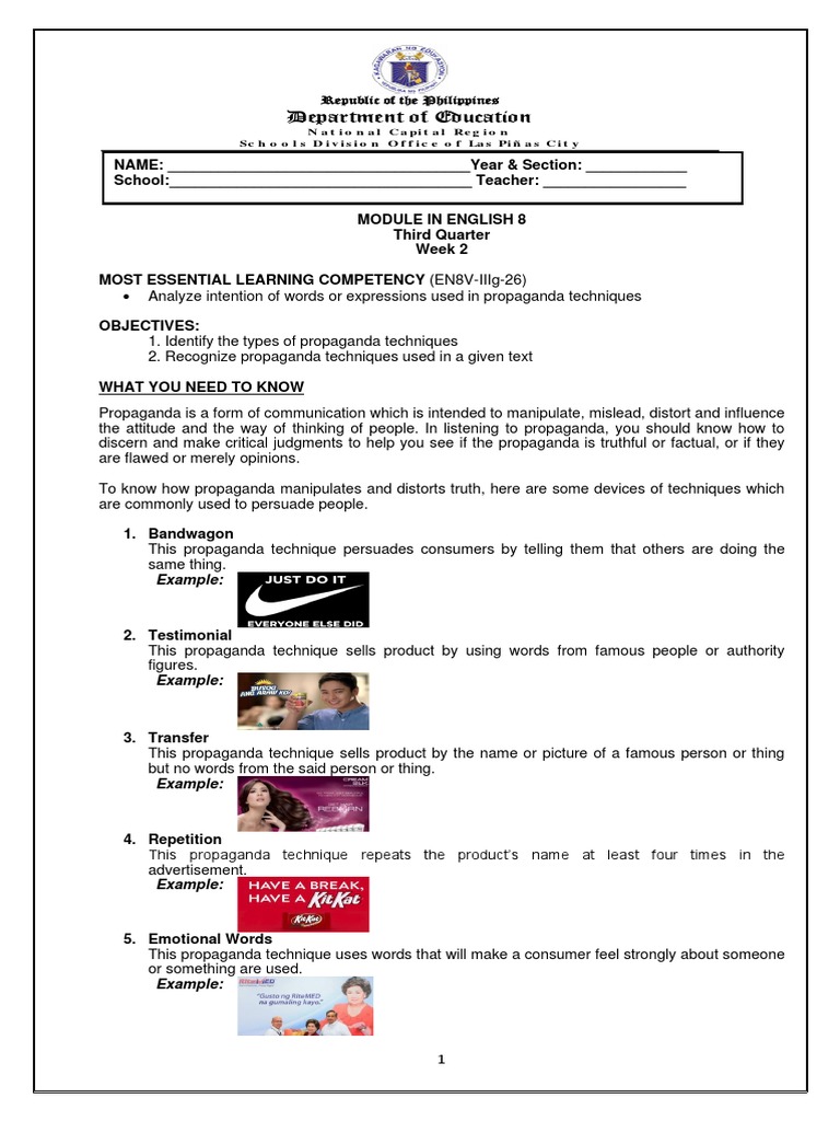 Q3 Gr.8 Module 2 Week 2 | PDF | Propaganda | Advertising