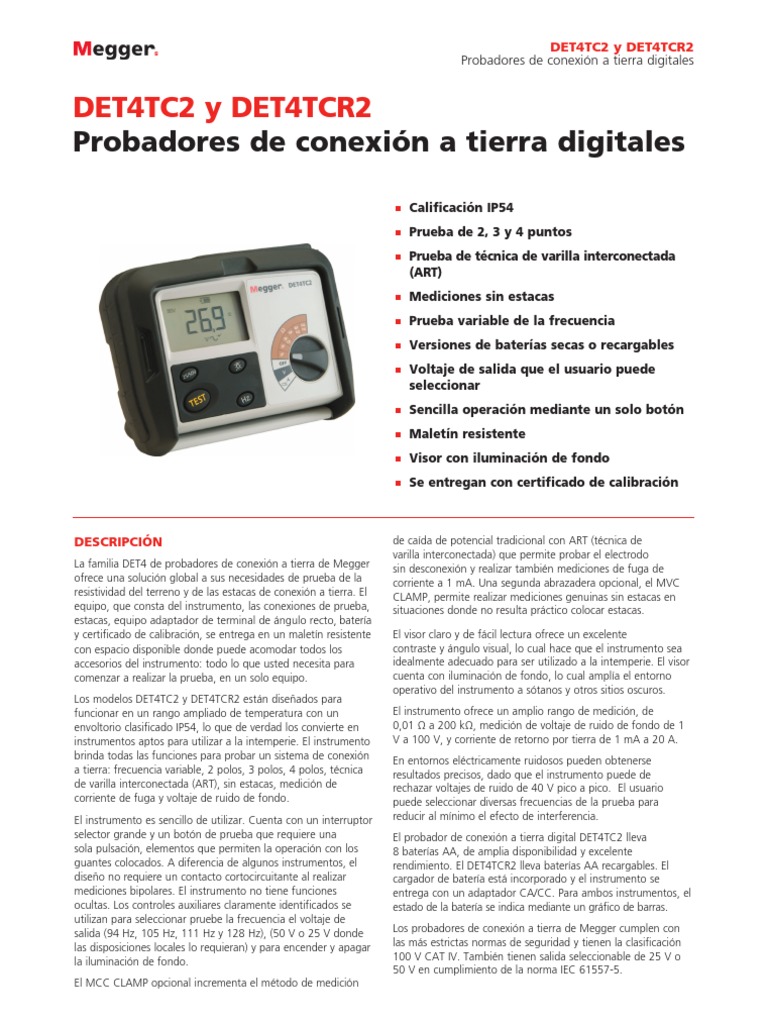 Megger Det4tc2-Det4tcr2 - DS - Es | Descargar gratis PDF | Electricidad ...