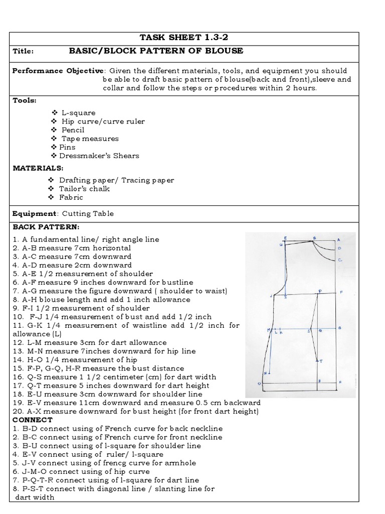 Blouse Tasksheet at Performance | PDF | Scissors | Blouse