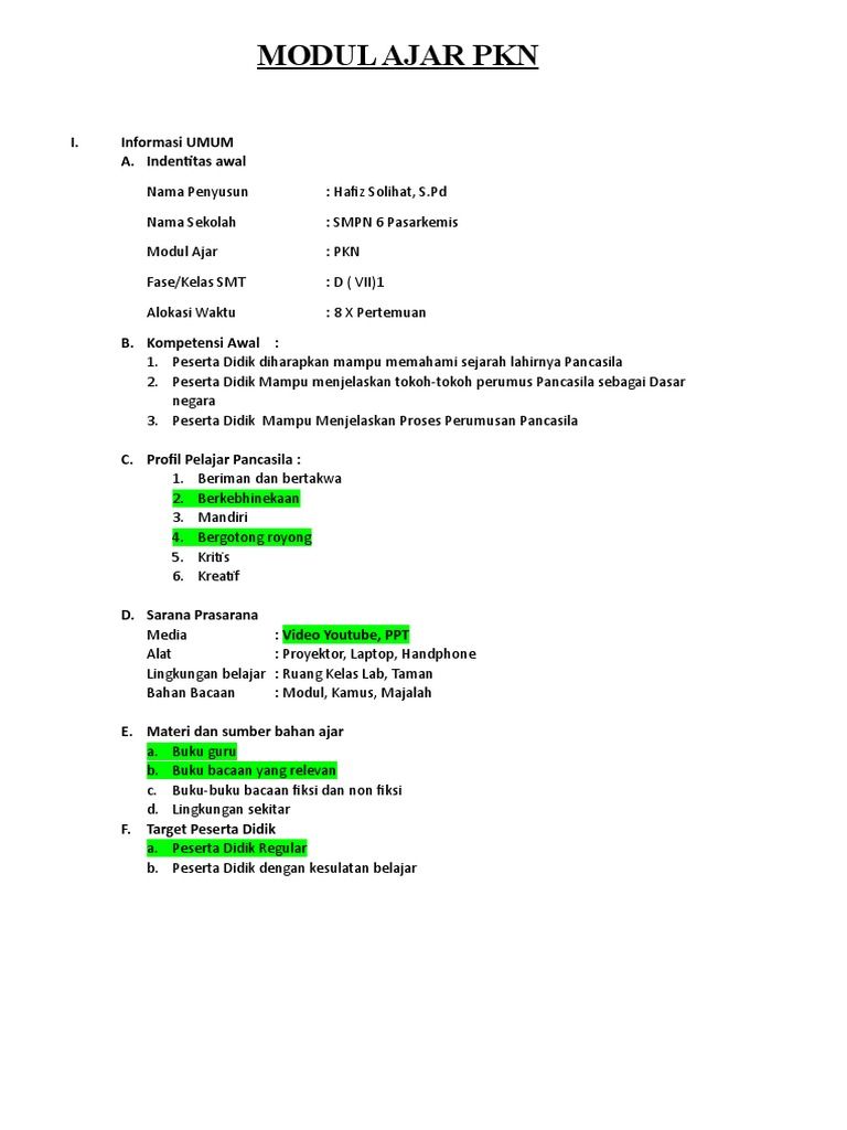 Modul Ajar PKN 2023 | PDF