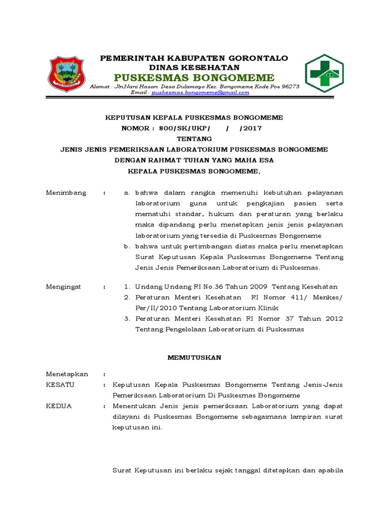 SK Jenis Pemeriksaan Lab | PDF